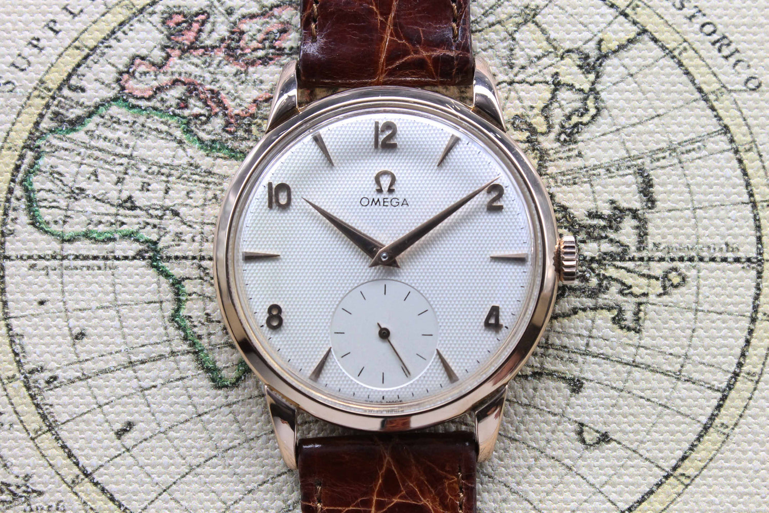 1956 Omega Dress Watch Pink Gold Honeycomb Dial Ref. 2685 - Momentum