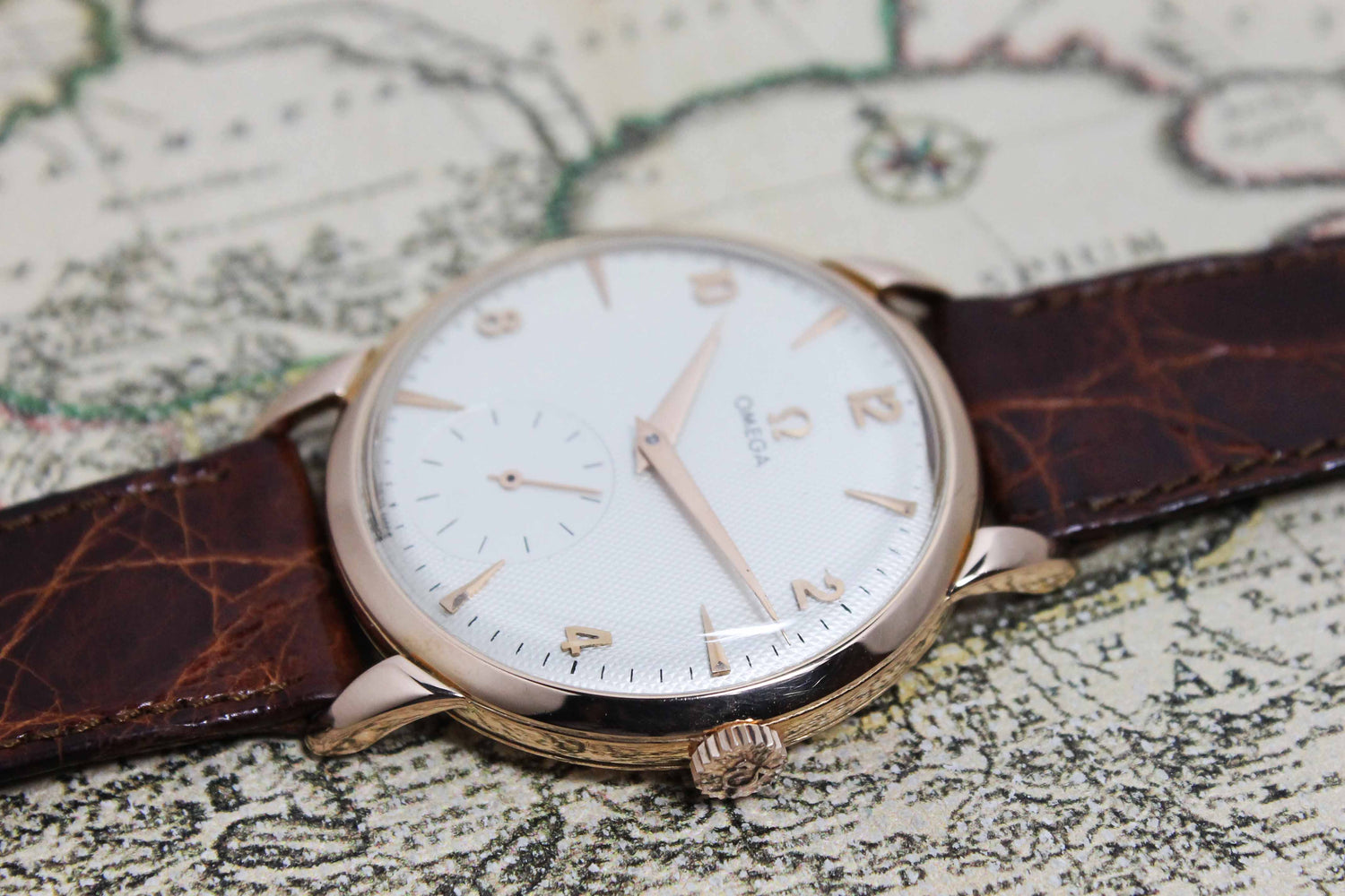 1956 Omega Dress Watch Pink Gold Honeycomb Dial Ref. 2685 - Momentum