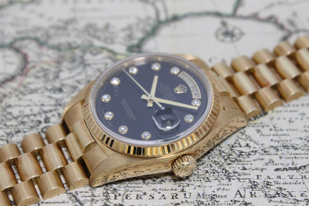 1988 Rolex Day Date Factory Onyx Diamond Dial Ref. 18038 (with Certifi